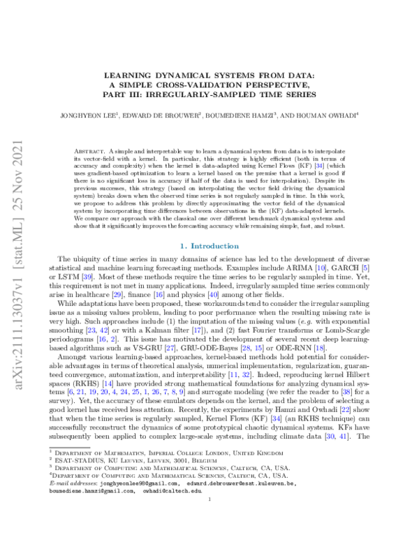 (PDF) Learning dynamical systems from data: A simple cross-validation ...