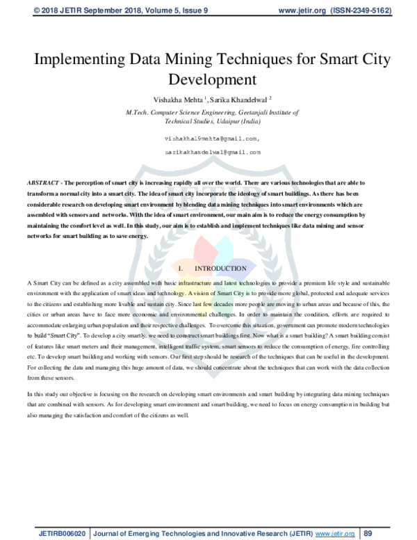 (PDF) Implementing Data Mining Techniques for Smart City Development