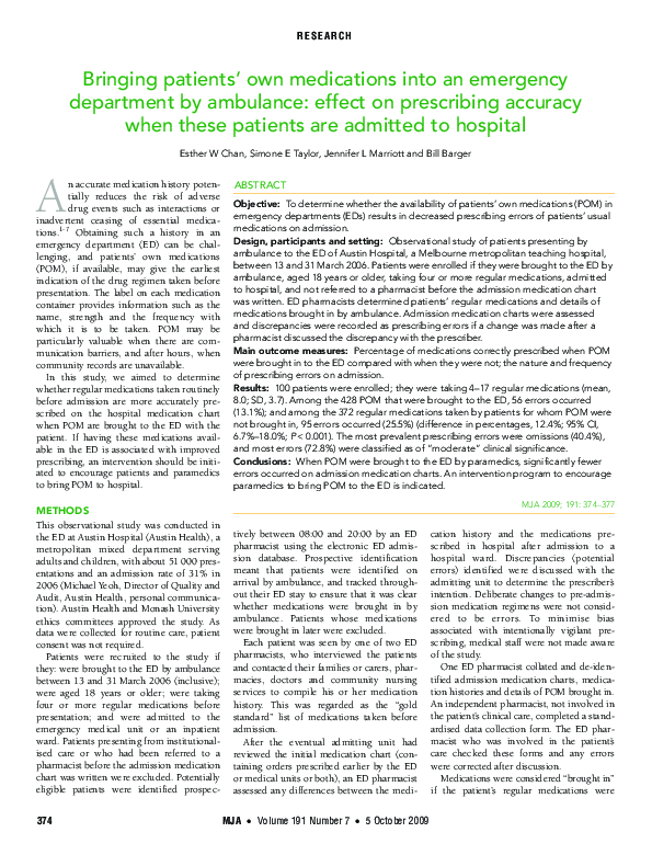 (PDF) Bringing patients’ own medications into an emergency department ...