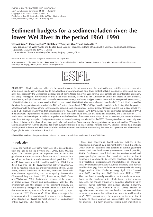 (PDF) Sediment budgets for a sediment‐laden river: the lower Wei River ...