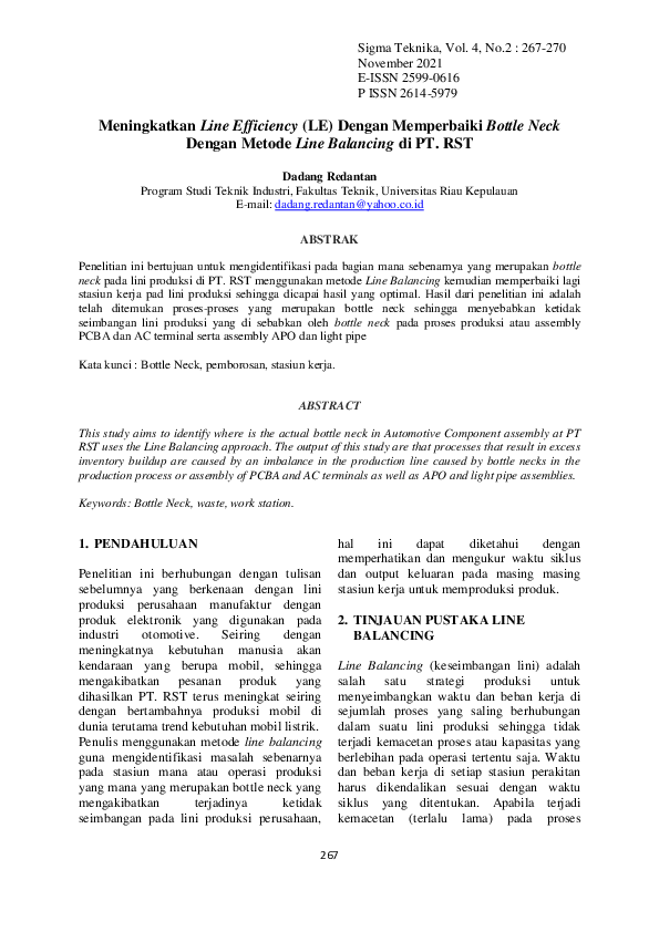 (PDF) Meningkatkan Line Efficiency (LE) Dengan Memperbaiki Bottle Neck ...
