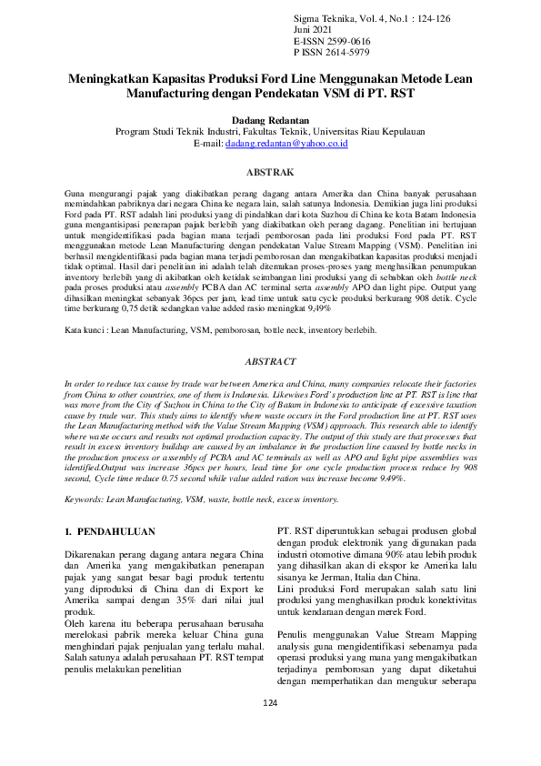 (PDF) Meningkatkan Kapasitas Produksi Ford Line Menggunakan Metode Lean Manufacturing dengan ...