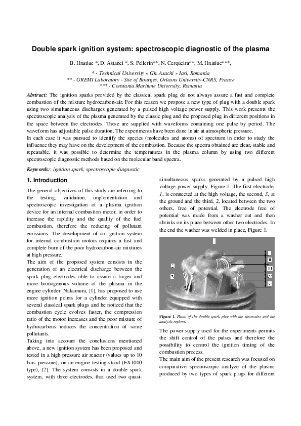 Pdf Double Spark Ignition System Spectroscopic Diagnostic Of The Plasma