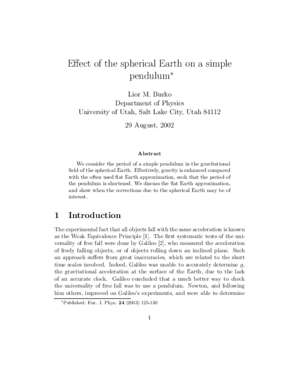 (PDF) Effect of the spherical Earth on a simple pendulum