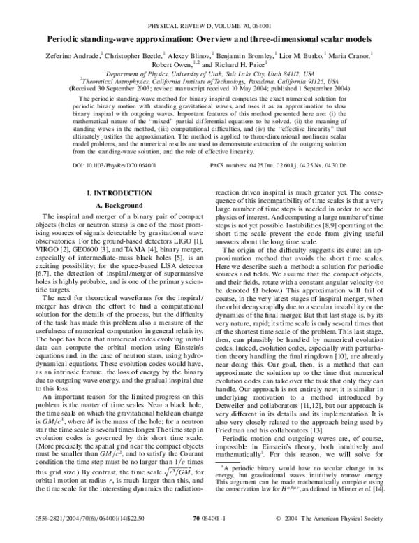 (PDF) Periodic standing-wave approximation: Overview and three-dimensional scalar models