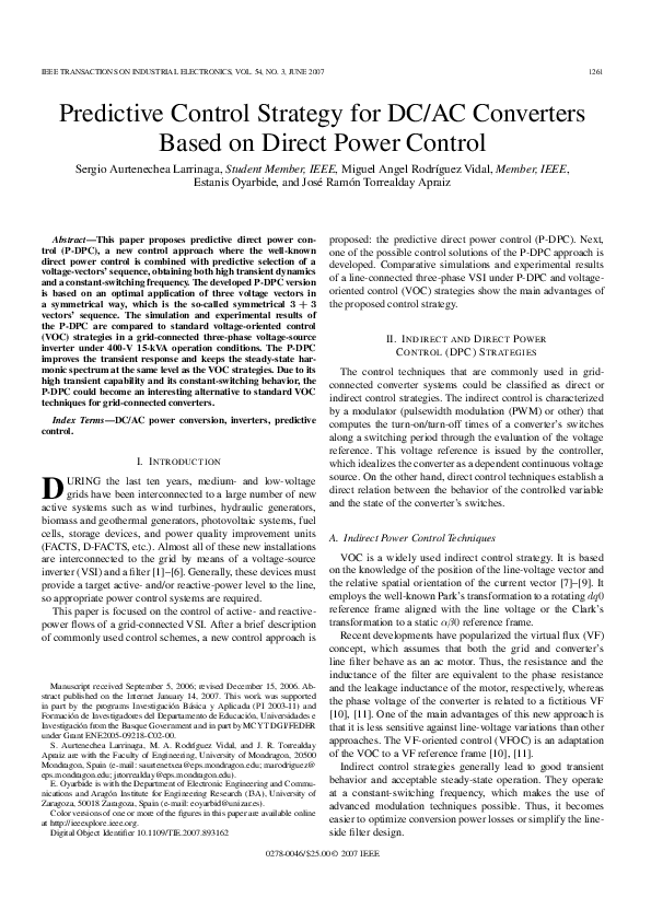 (PDF) Predictive Control Strategy for DC/AC Converters Based on Direct ...