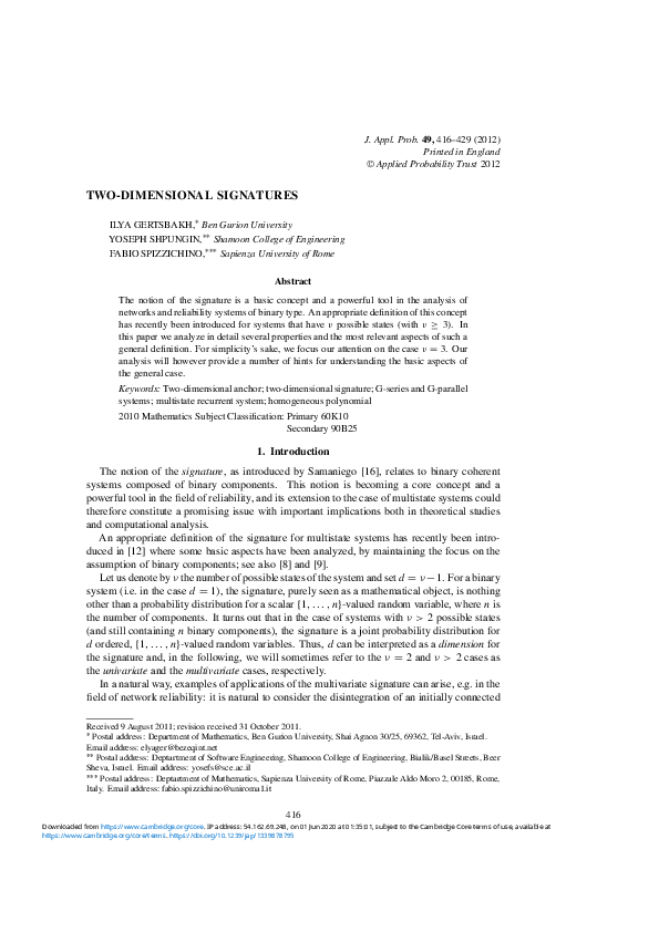 (PDF) Two-Dimensional Signatures