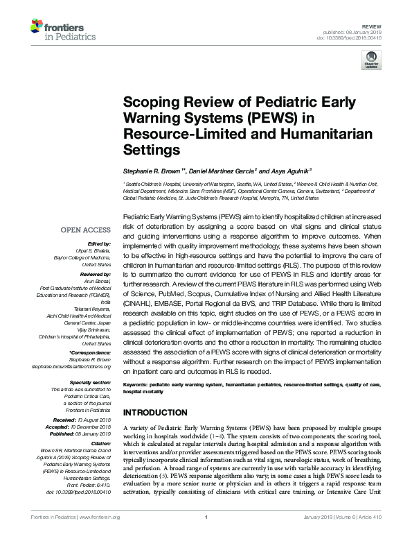 (PDF) Scoping Review of Pediatric Early Warning Systems (PEWS) in ...