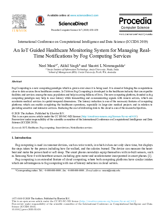 (PDF) An IoT Guided Healthcare Monitoring System for Managing Real-Time Notifications by Fog ...