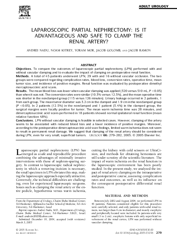 (PDF) Laparoscopic partial nephrectomy: Is it advantageous and safe to ...