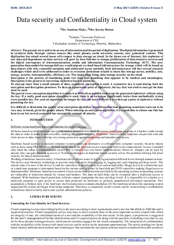 (PDF) Data security and Confidentiality in Cloud system