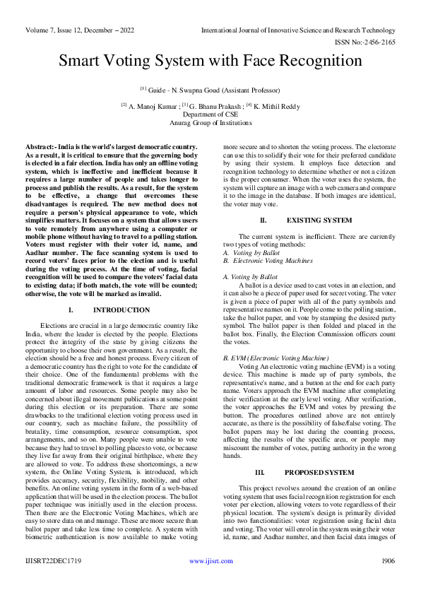 (PDF) Smart Voting System with Face Recognition