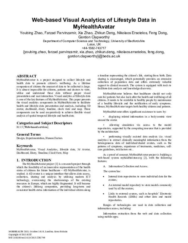 (PDF) Web-based Visual Analytics of Lifestyle Data in MyHealthAvatar