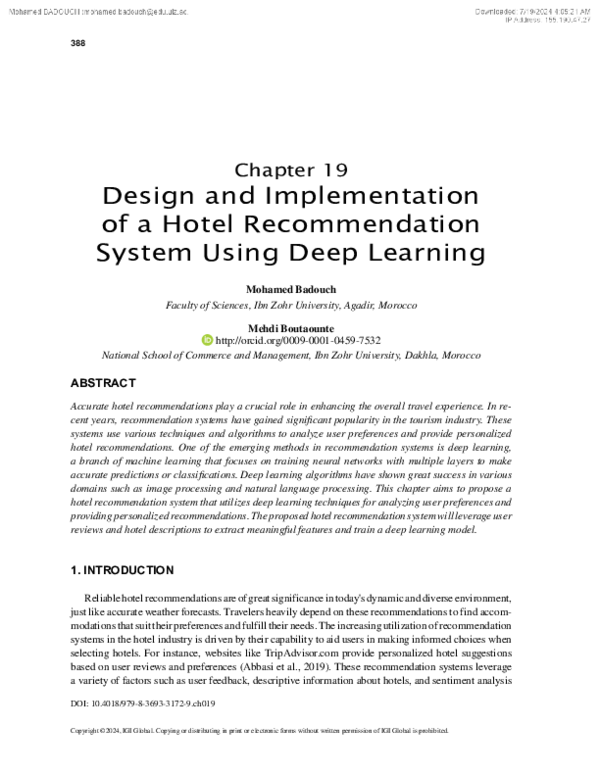 (PDF) Design and Implementation of a Hotel Recommendation System Using Deep Learning
