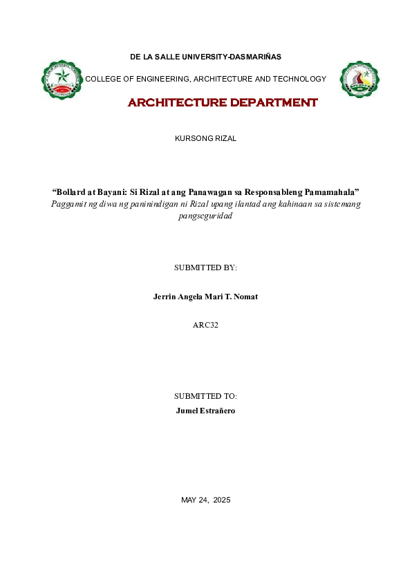 (PDF) "Bollard at Bayani: Si Rizal at ang Panawagan sa Responsableng ...