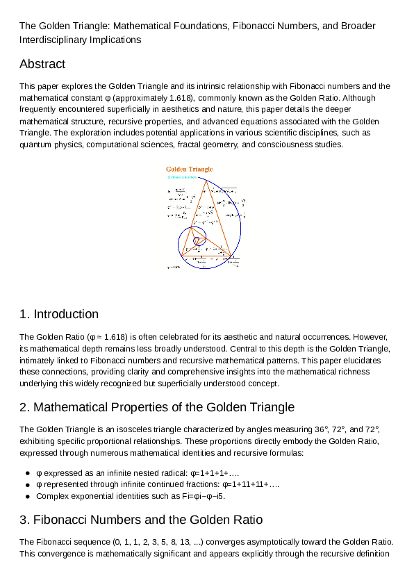 (PDF) The Golden Triangle Mathematical Foundations, Fibonacci Numbers ...