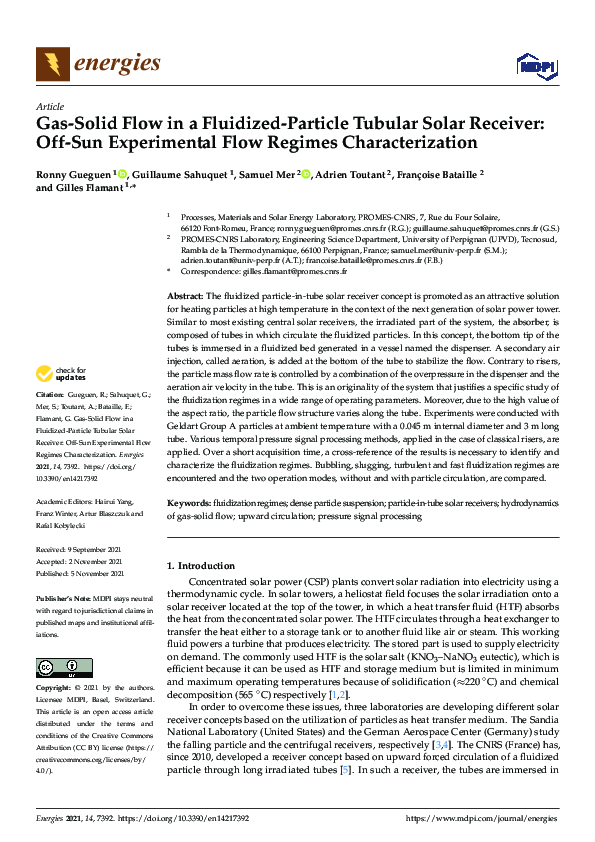 (PDF) Gas-Solid Flow in a Fluidized-Particle Tubular Solar Receiver ...