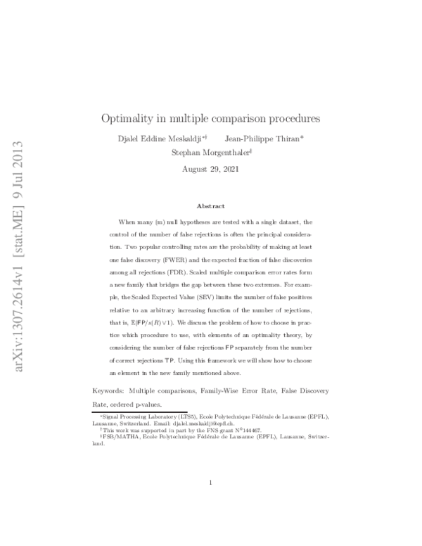 (PDF) 3 Optimality in multiple comparison procedures
