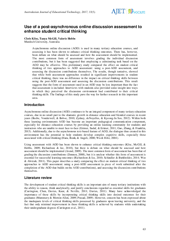 (PDF) Use of a post-asynchronous online discussion assessment to ...