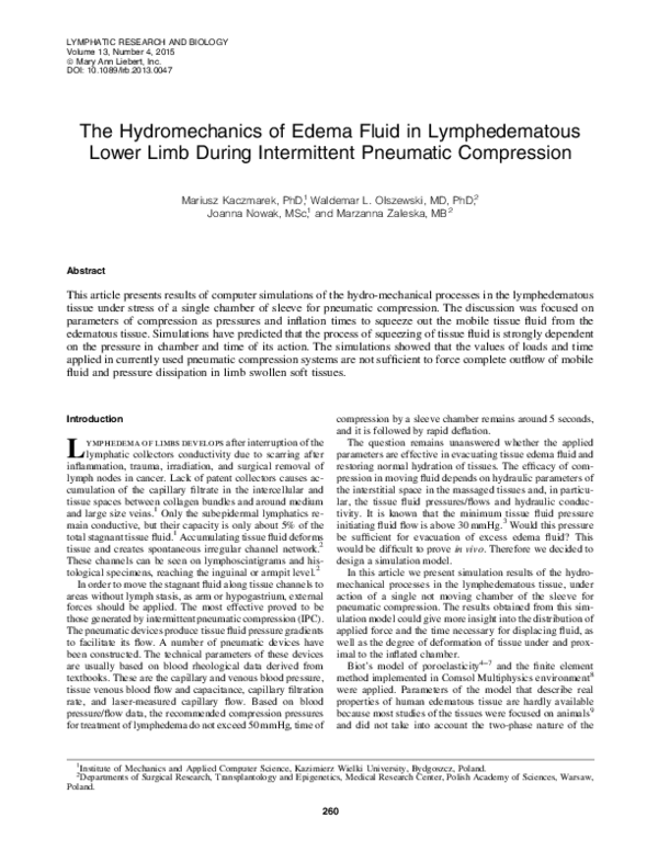 (PDF) The Hydromechanics of Edema Fluid in Lymphedematous Lower Limb ...