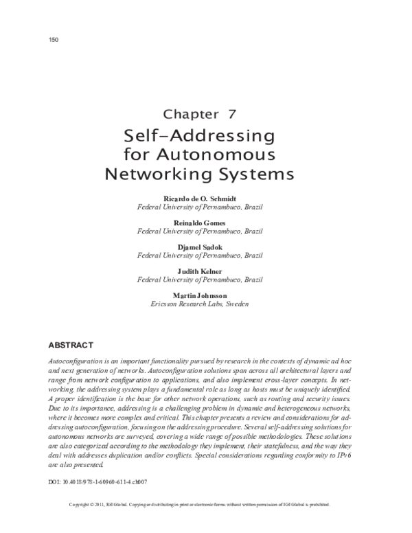 (PDF) Self-addressing for Autonomous Networking Systems