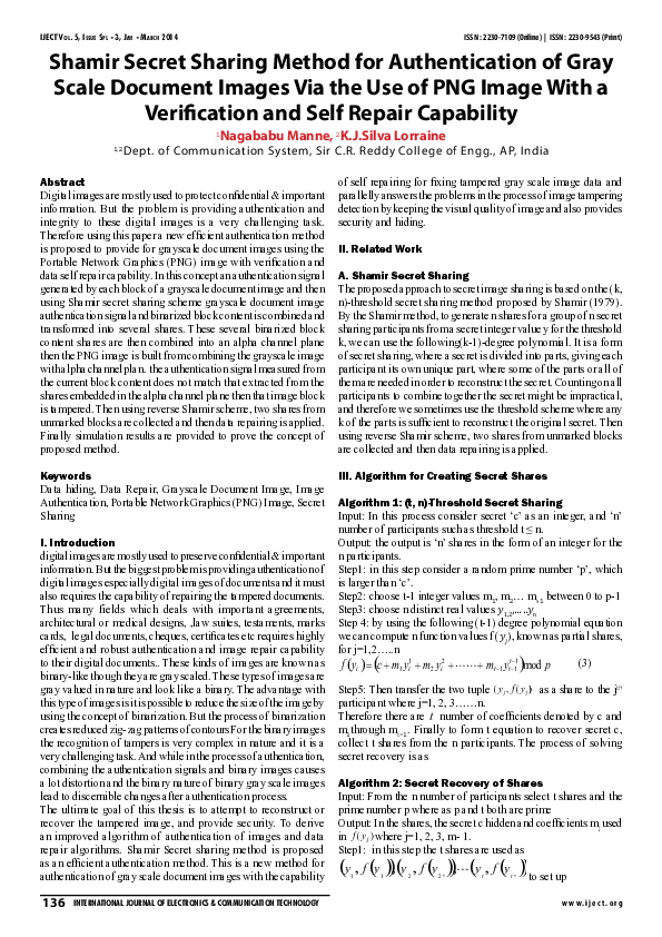 (PDF) Shamir Secret Sharing Method for Authentication of Gray Scale Document Images Via the Use ...
