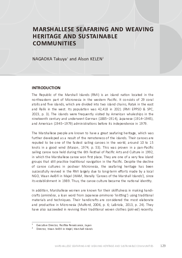 (PDF) Marshallese seafaring and weaving heritage and sustanable communities