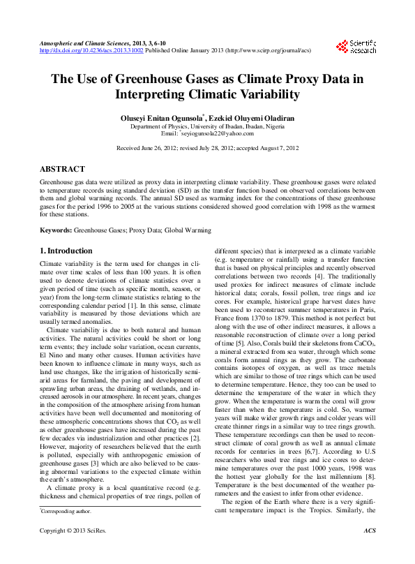 (PDF) The Use of Greenhouse Gases as Climate Proxy Data in Interpreting ...