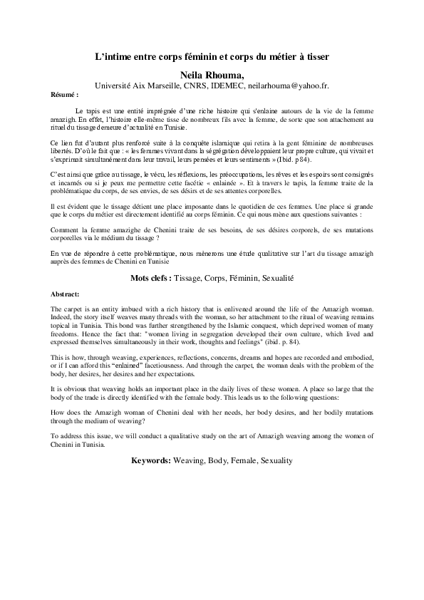 (PDF) The intimate between the female body and the body of the loom