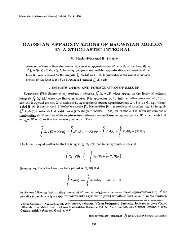 (PDF) Gaussian approximations of Brownian motion in a stochastic integral