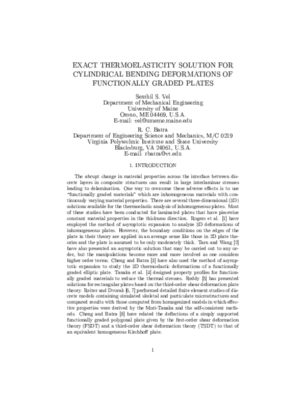 (PDF) Exact Thermoelasticity Solution for Cylindrical Bending ...
