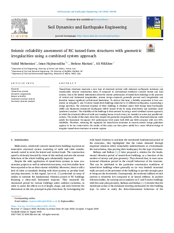 (PDF) Seismic reliability assessment of RC tunnel-form structures with geometric irregularities ...