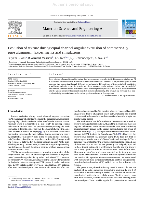 (PDF) Evolution of texture during equal channel angular extrusion of ...
