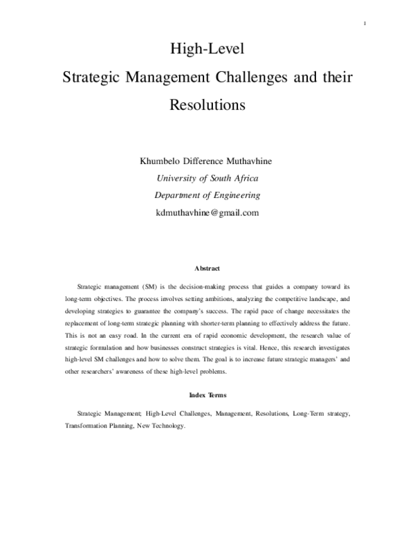 (PDF) Strategic Management Challenges and their Resolutions