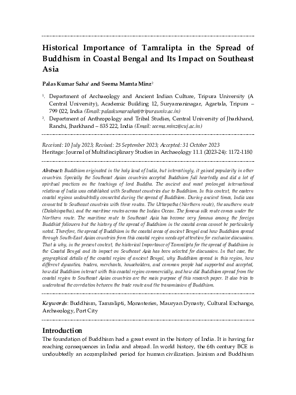 (PDF) Historical Importance of Tamralipta in the Spread of Buddhism in ...