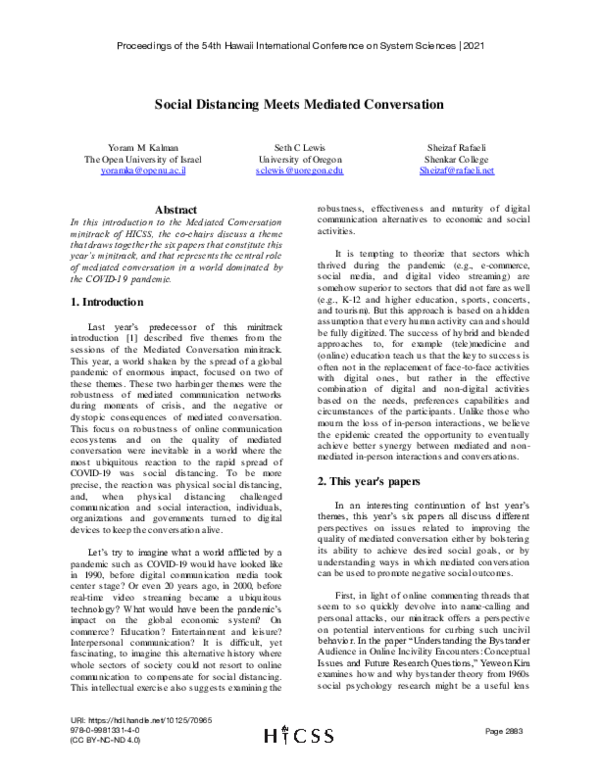 (PDF) Introduction to the Minitrack on Mediated Conversation
