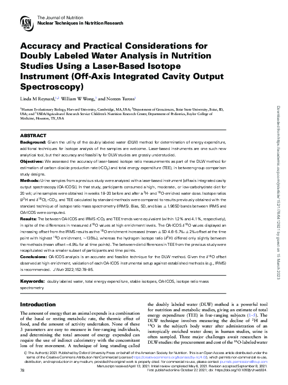 (PDF) Accuracy and Practical Considerations for Doubly Labeled Water ...
