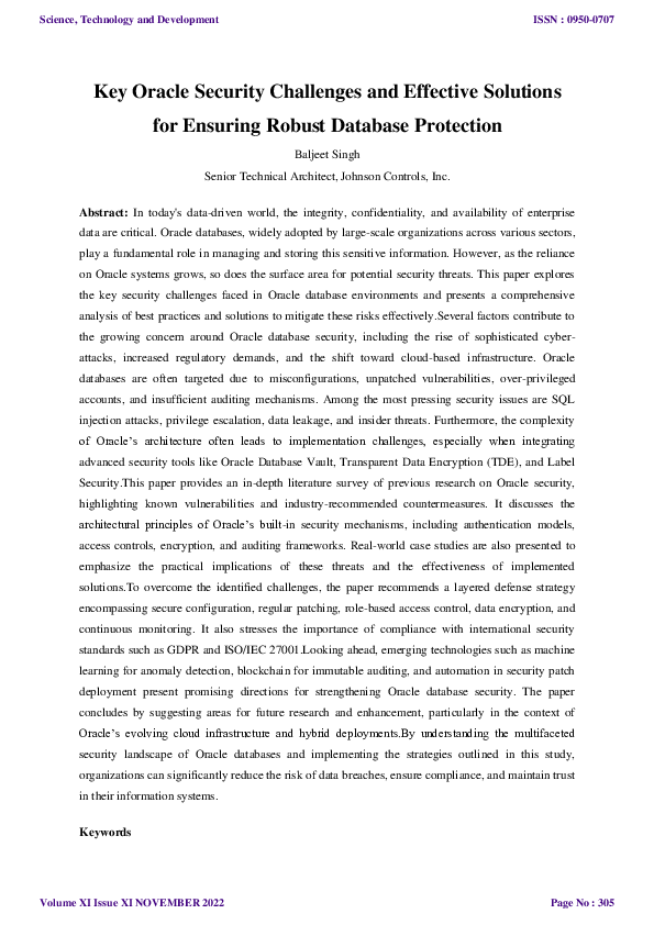 (PDF) Key Oracle Security Challenges and Effective Solutions for Ensuring Robust Database Protection
