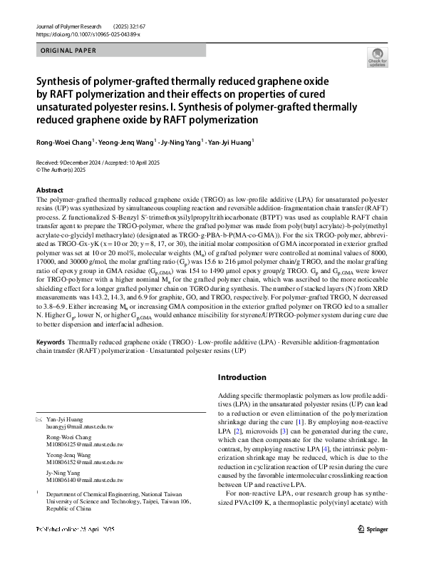 (PDF) Synthesis of polymer-grafted thermally reduced graphene oxide by ...