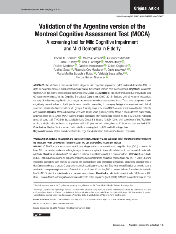 (PDF) Validation of the Argentine version of the Montreal Cognitive ...