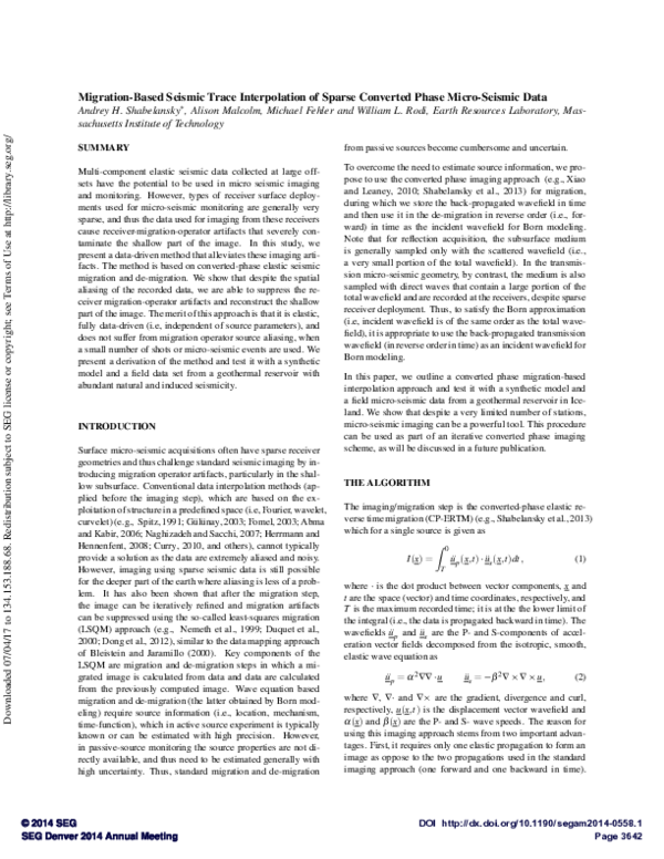 (PDF) Migration-based seismic trace interpolation of sparse converted ...