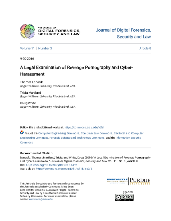 (PDF) A Legal Examination of Revenge Pornography and Cyber-Harassment