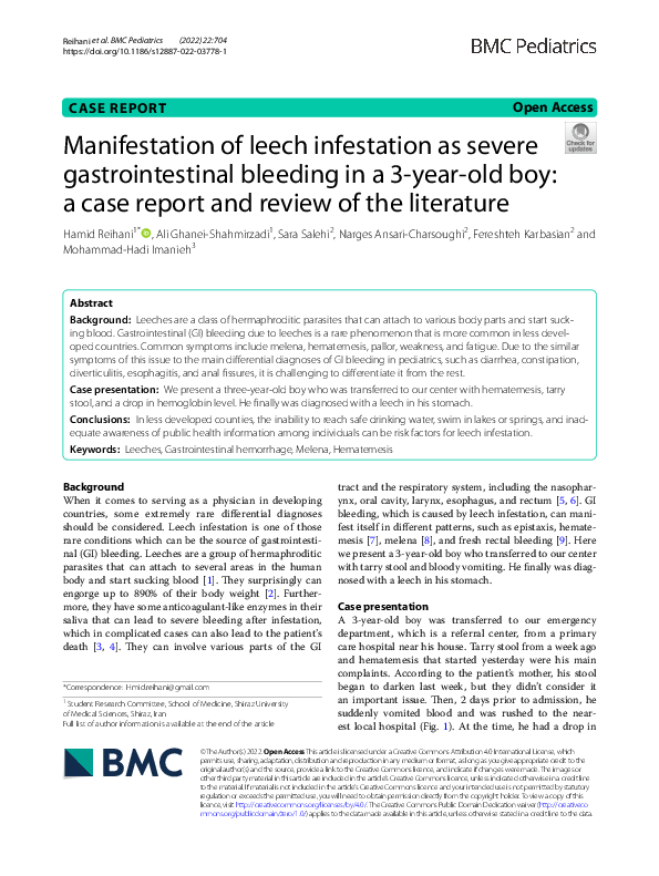 (PDF) Manifestation of leech infestation as severe gastrointestinal ...