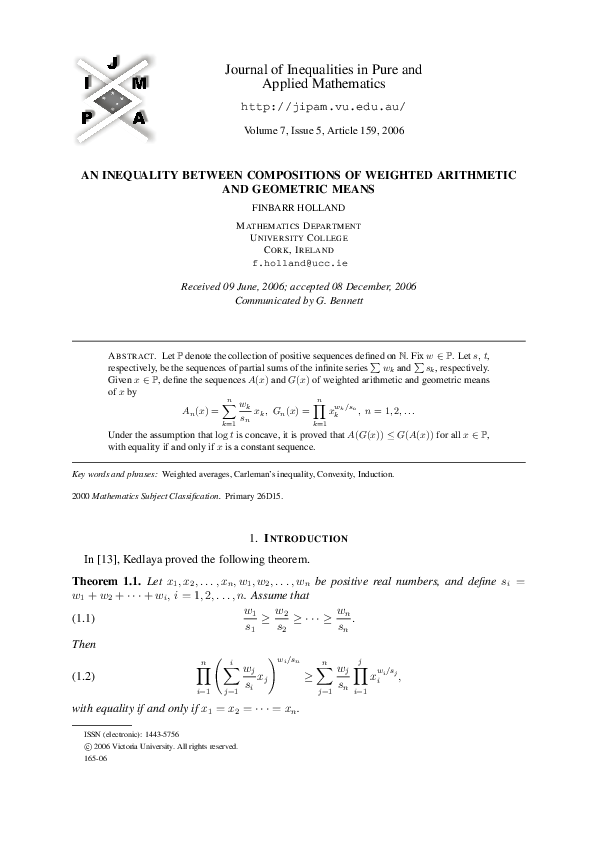(PDF) An inequality between compositions of weighted arithmetic and ...