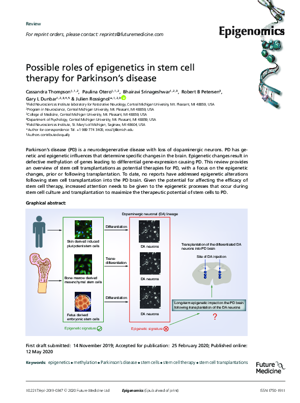 (PDF) Possible roles of epigenetics in stem cell therapy for Parkinson ...
