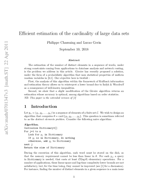 (PDF) Efficient estimation of the cardinality of large data sets