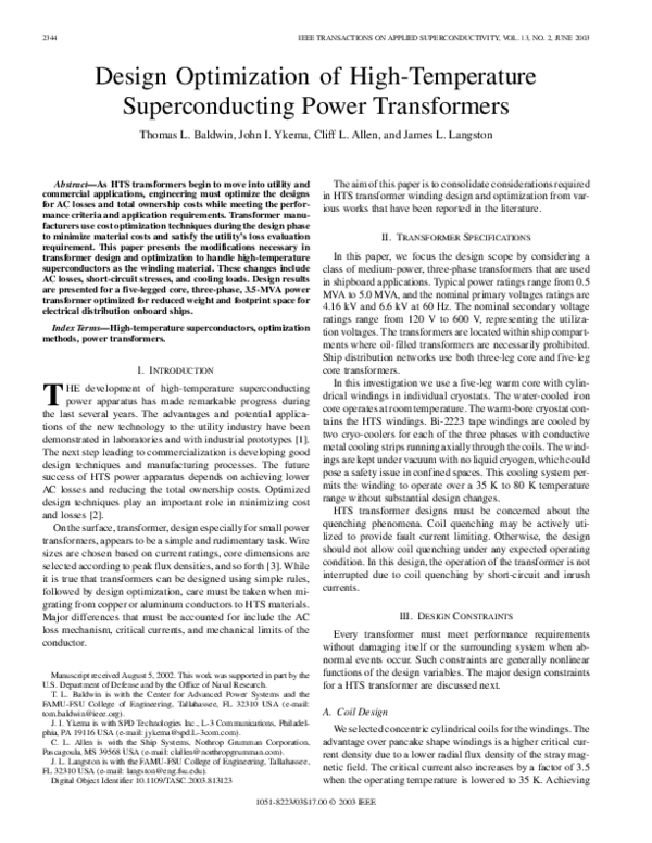 (PDF) Design optimization of high-temperature superconducting power transformers