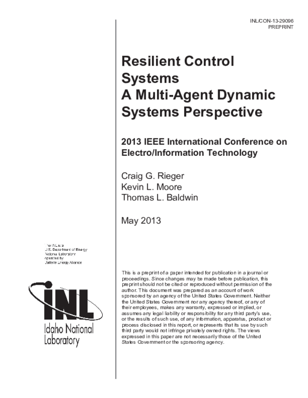 (PDF) Resilient control systems: A multi-agent dynamic systems perspective