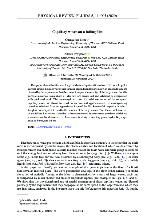 (PDF) Capillary waves on a falling film