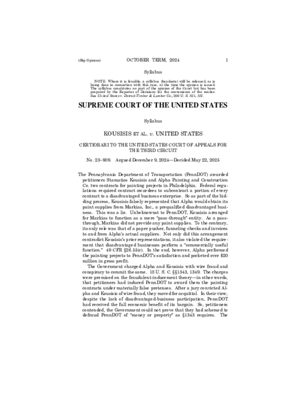 (PDF) United States Supreme Court - Kousisis v. United States, No. 23 ...